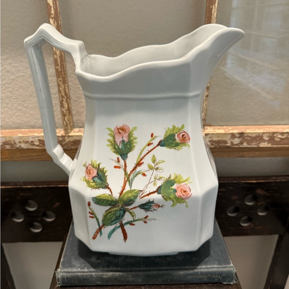 Kitchen | Vintage Ironstone Rose Pitcher With Floral Design | Poshmark